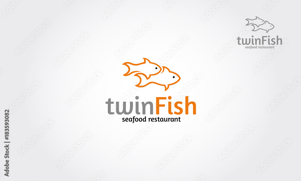 Vector twin fish design logo template. Seafood design concept. Stock ...