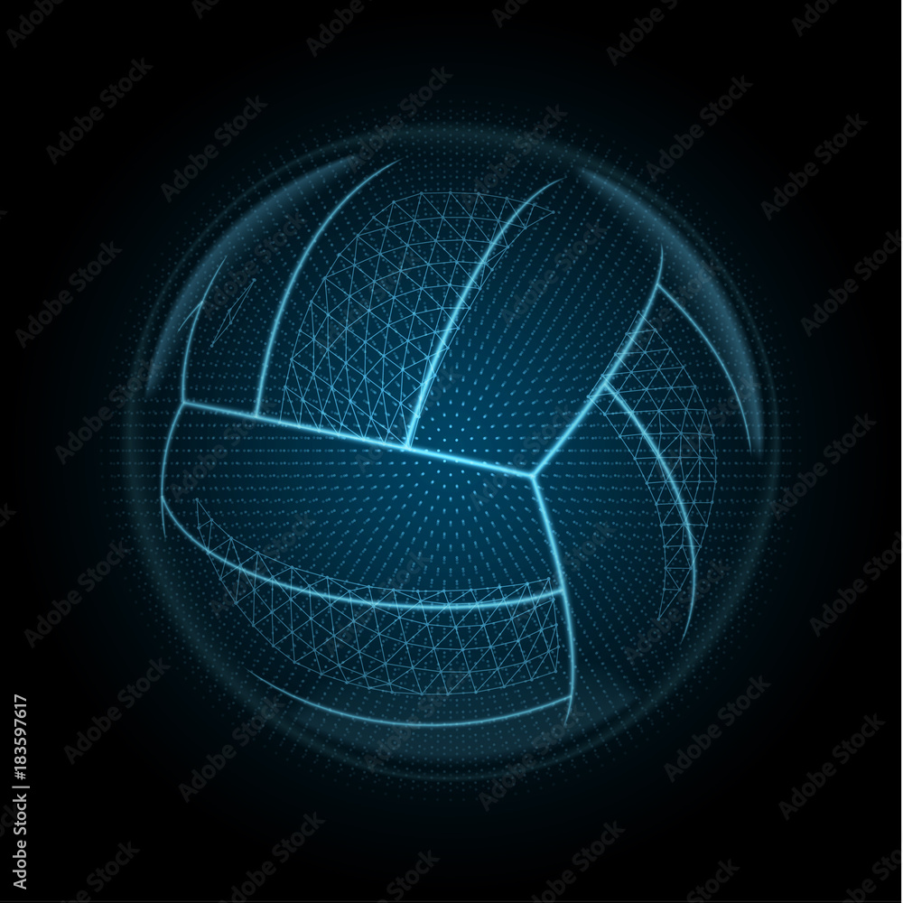 Vector image of a volleyball ball made of glowing lines, points and ...