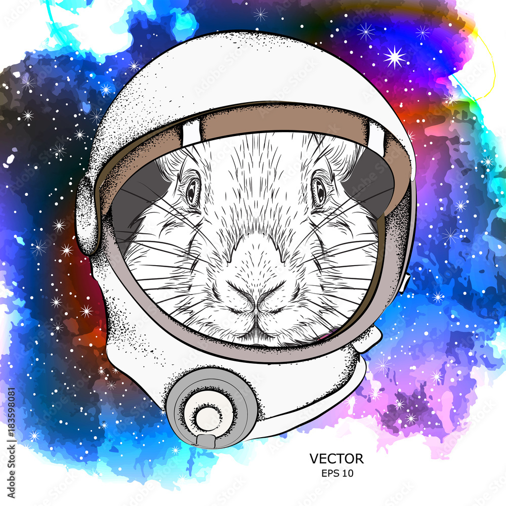 A cartoon rabbit in an astronaut's space suit. Character in space ...