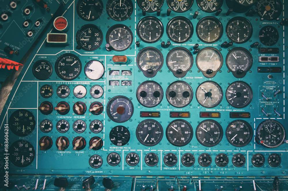 Control panel in a old ussr plane cockpit Stock Photo | Adobe Stock