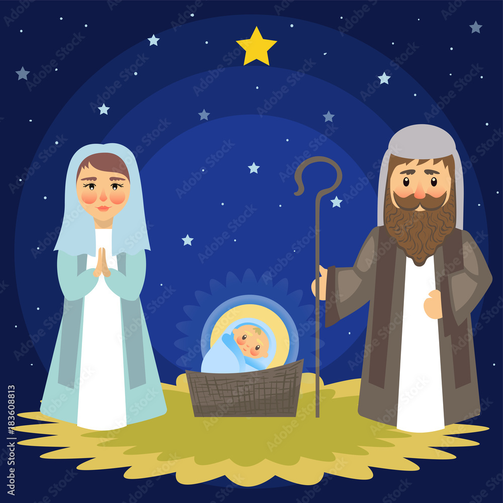 llustration of Joseph, Mary and baby Jesus. Stock Vector | Adobe Stock