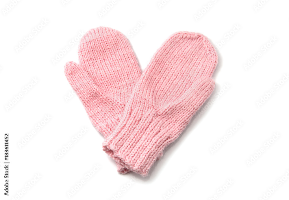 Pink mittens isolated on white background Stock Photo | Adobe Stock