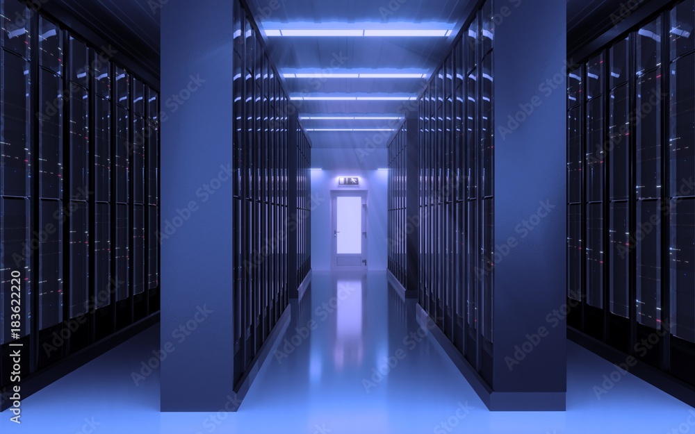 Server room interior 3D illustration Stock Photo | Adobe Stock