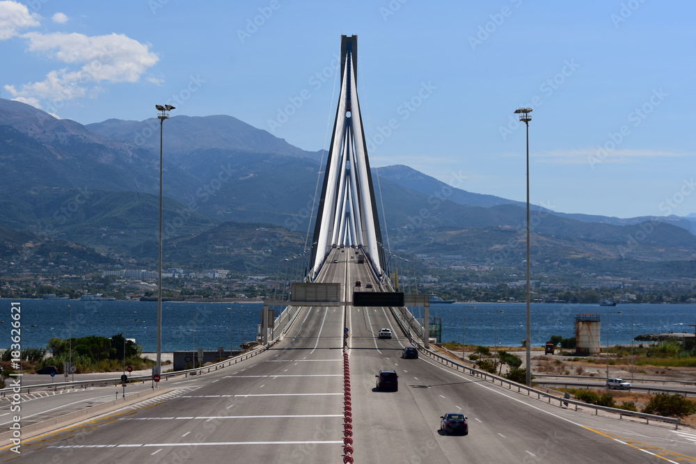 Seen from the mainland Charilaos Trikoupis Bridge - the bridge of Patra ...