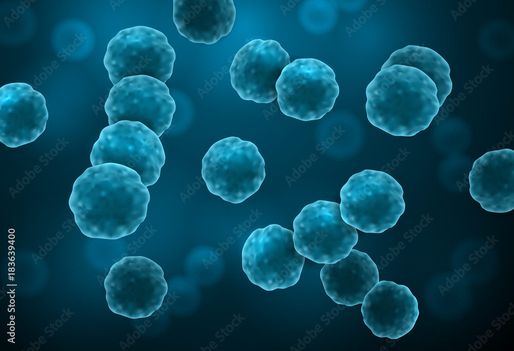 Vector realistic microscopic medical illustration of blue cocci ...