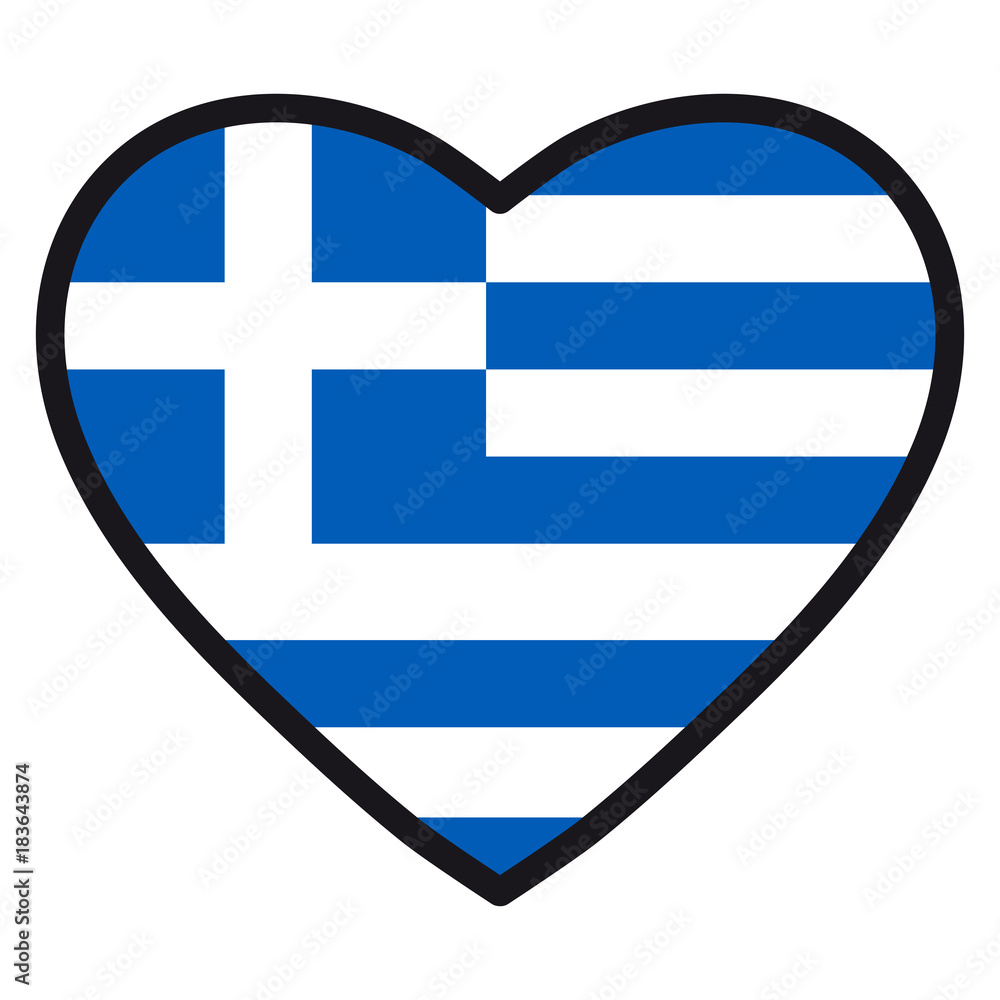 Flag of Greece in the shape of Heart with contrasting contour, symbol ...