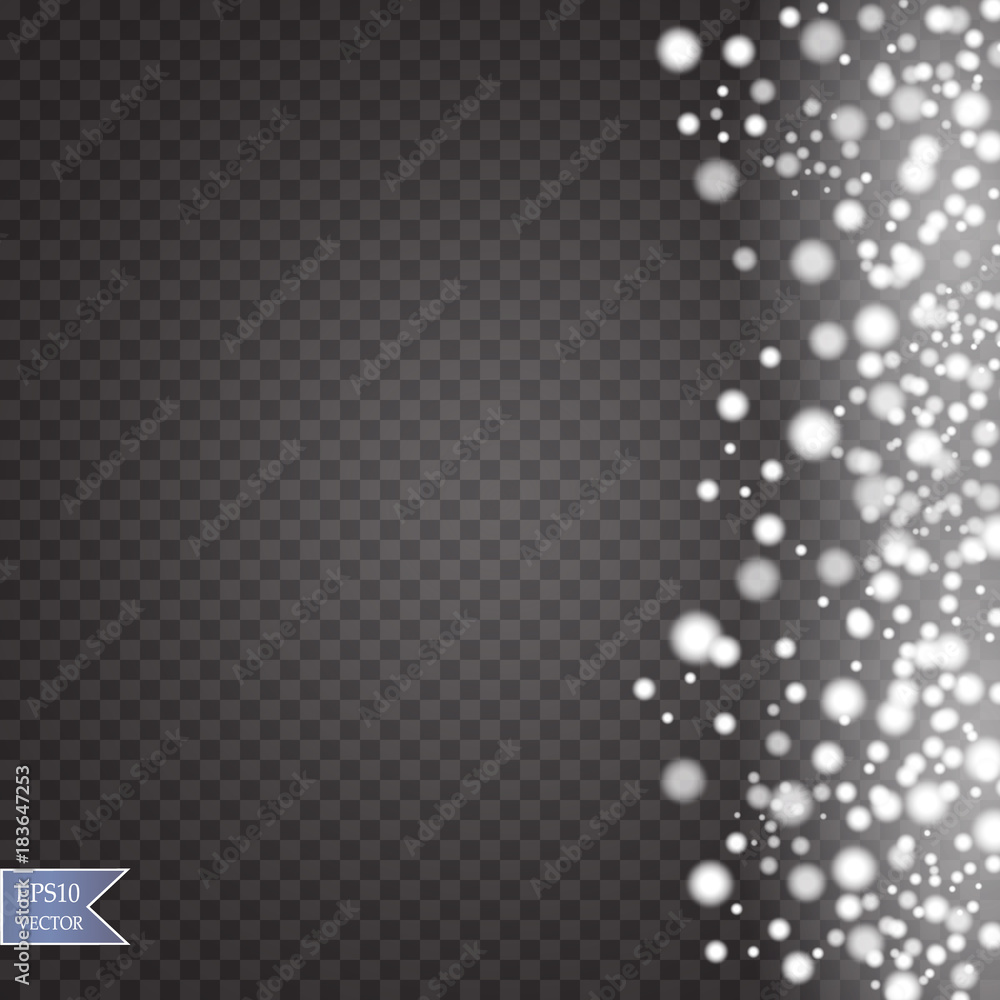 Vector falling snow effect isolated on transparent background with blurred bokeh. EPS 10. Stock ...