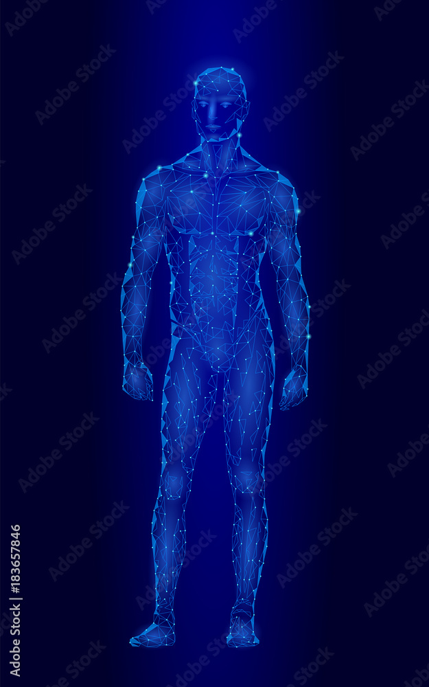Strong healthy human body standing 3D model low poly design. Android ...
