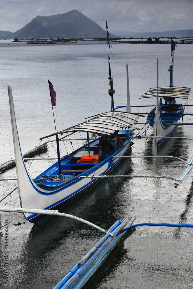 Pump boats in Taal lake under heavy rainfall. Talisay-Batangas-Luzon ...