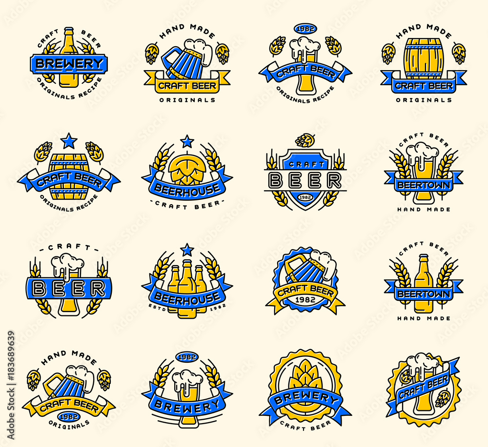 Beer logo badges vintage craft old fasion drink beer bottles company ...