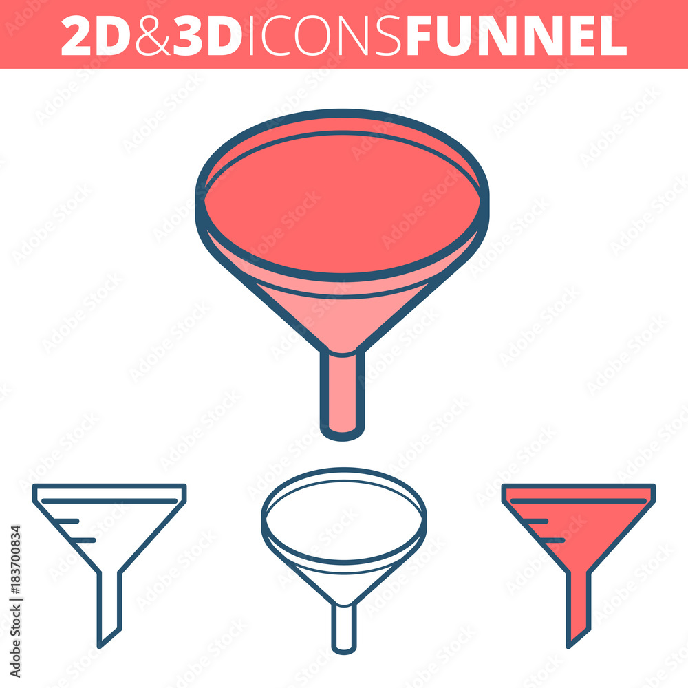 The funnel filter. Flat and isometric 3d outline icon set. The ...