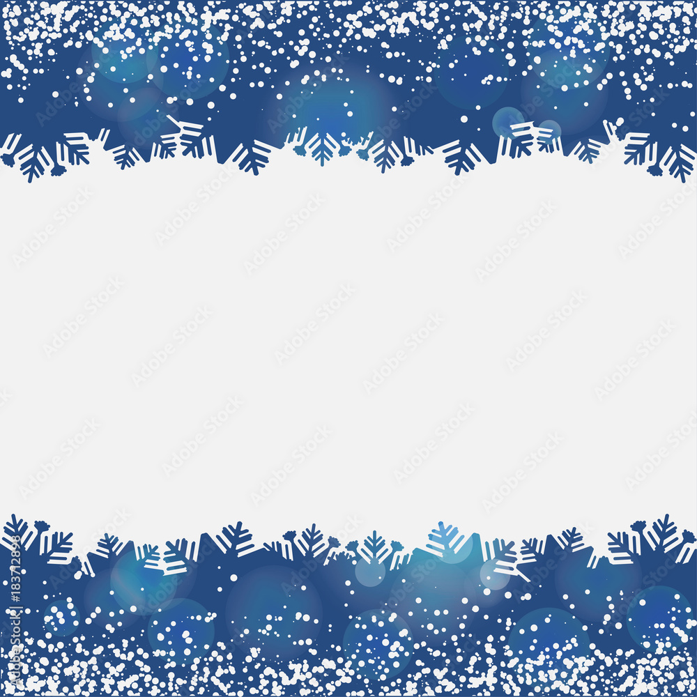 abstract background with snow and snowflake blue borders, vector ...