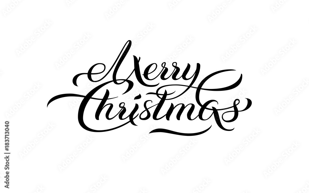 Merry Christmas greeting text with modern brush hand drawn calligraphy ...