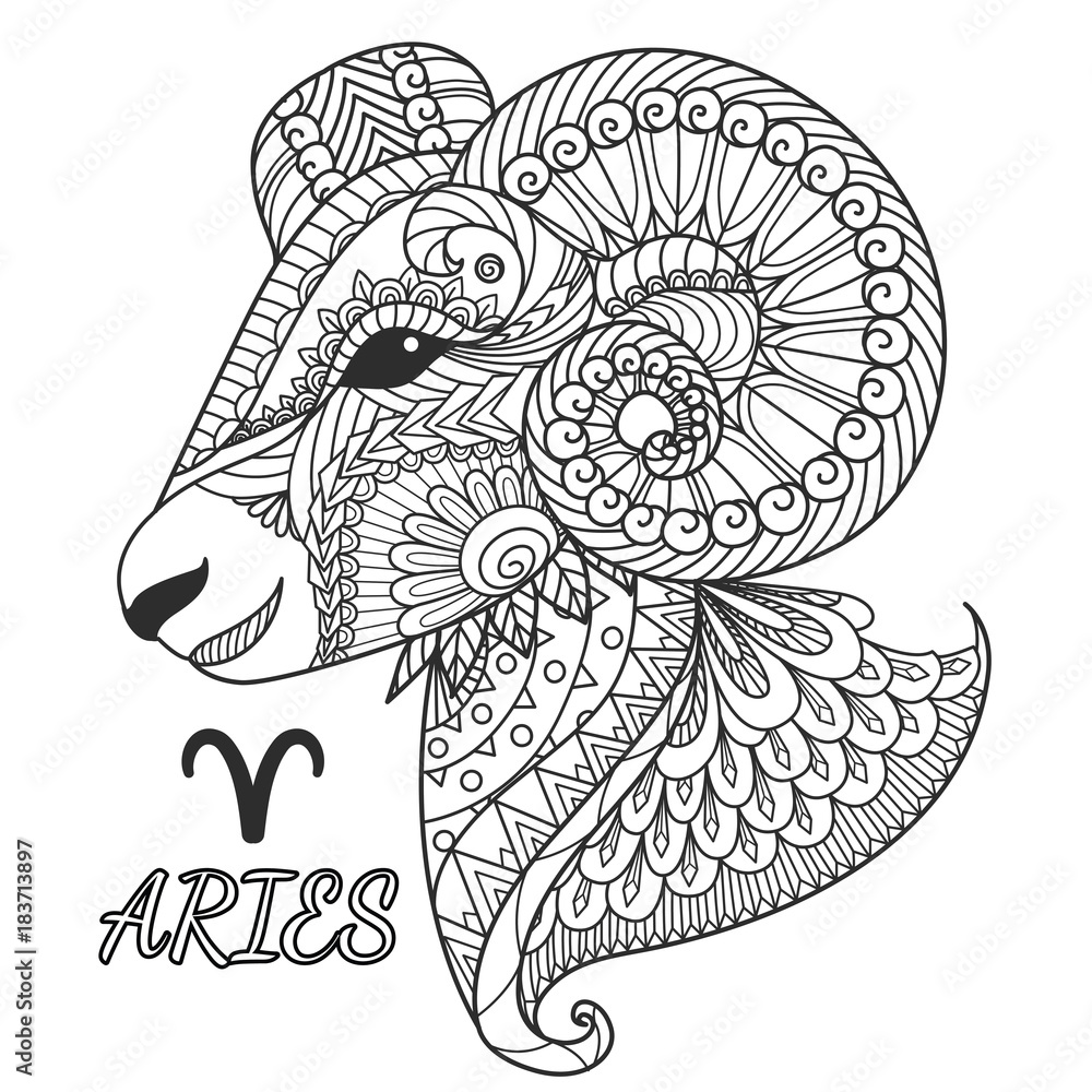 Zen art design of Aries zodiac sign for design element and coloring ...