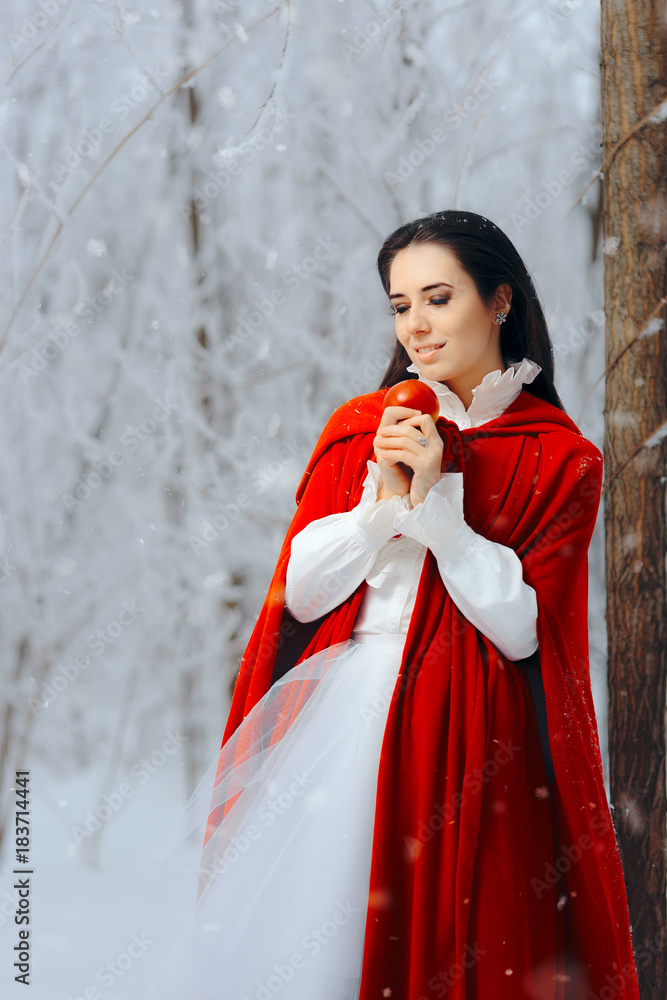 Beautiful Snow White Princess in Winter Fairy Tale Wonderland Stock ...
