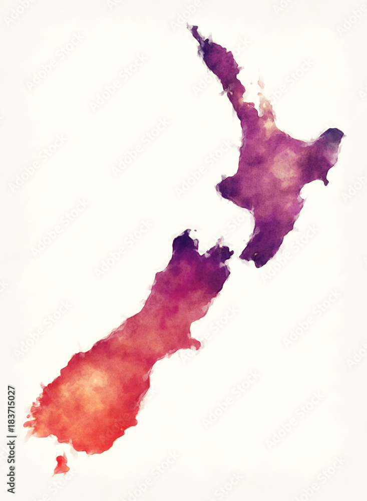 New Zealand watercolor map in front of a white background Stock ...