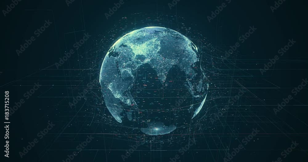 Digital data globe - abstract 3D rendering of a scientific technology ...