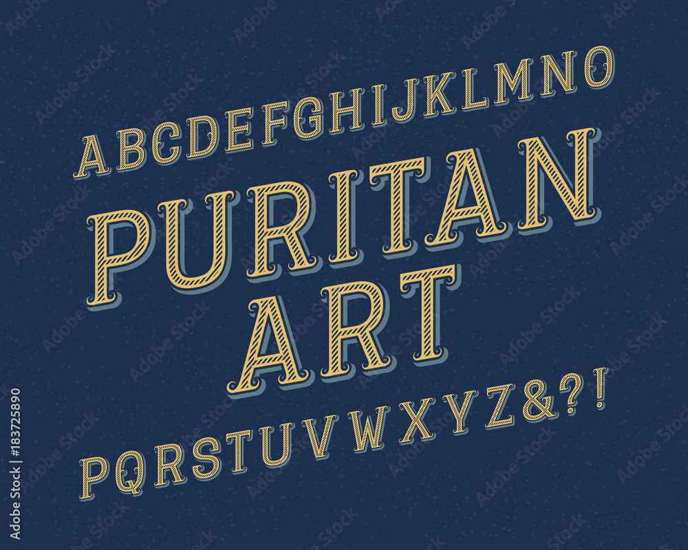 Puritan Art typeface. Retro font. Isolated english alphabet. Stock ...