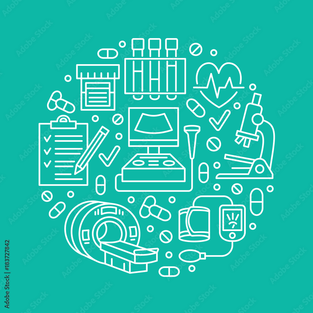 Medical check up poster template. Vector flat line icons, illustration ...