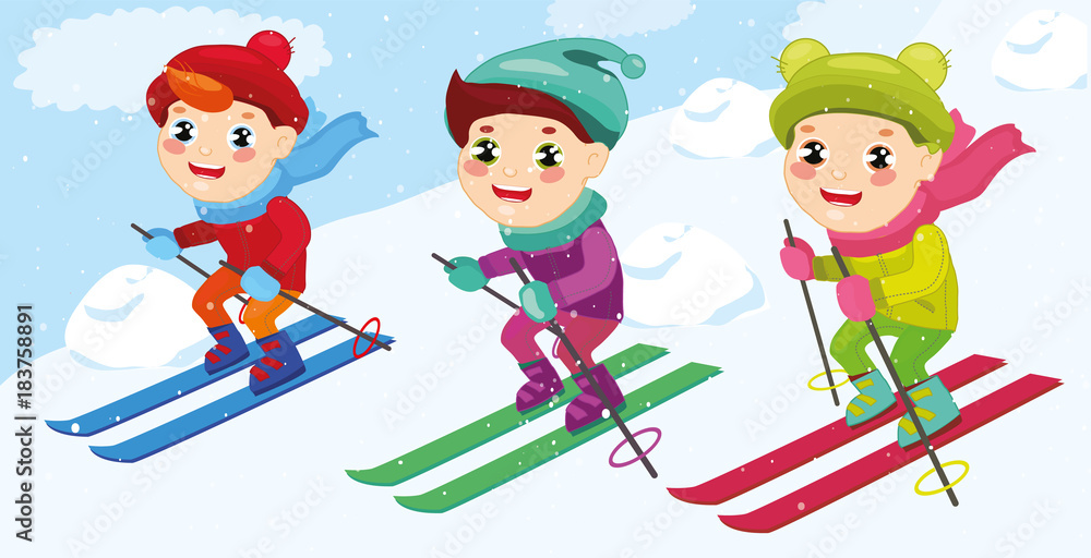 Kids Skiing Clipart