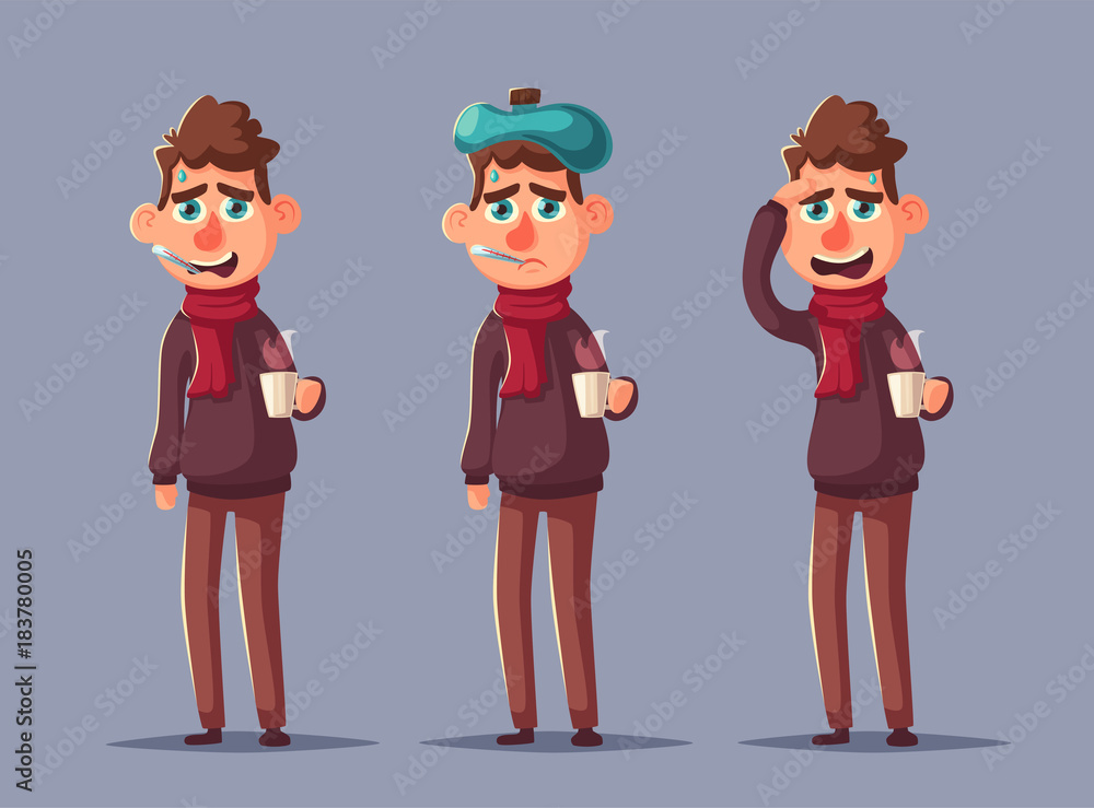 Sick man. Unhappy character. Vector cartoon illustration Stock Vector ...