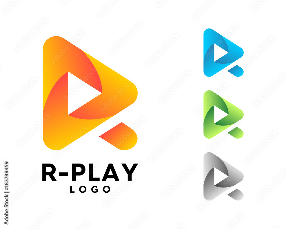 R Letter Play Button 3D Symbol Icon Initial Logo Stock Vector | Adobe Stock
