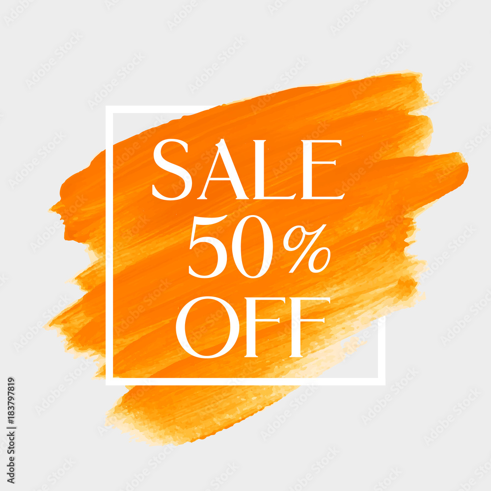 Sale 50% off sign over art brush acrylic stroke paint abstract texture ...