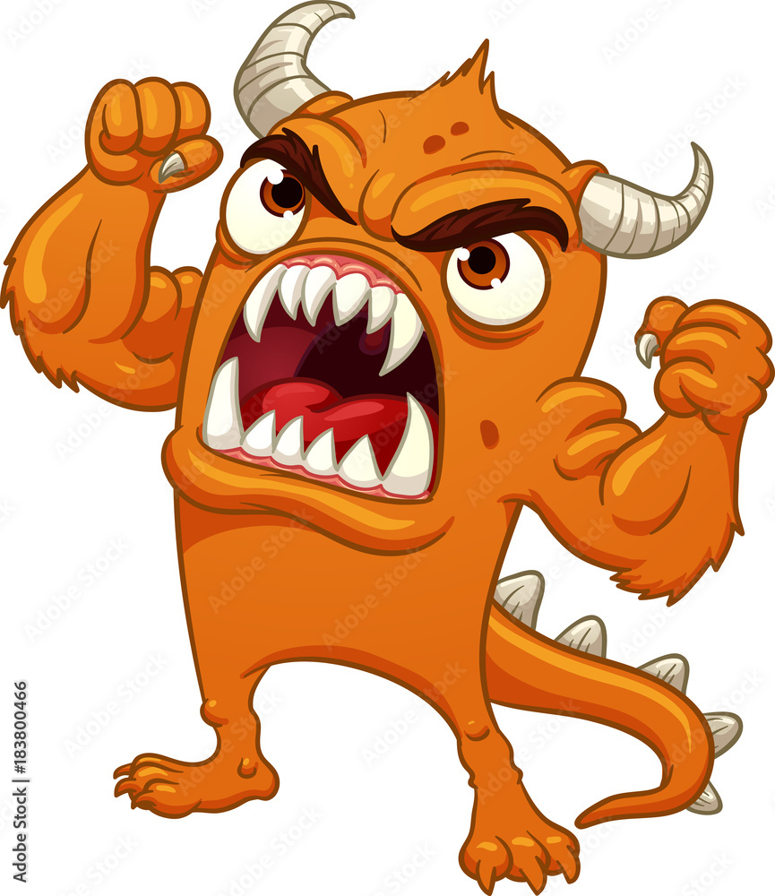 Orange cartoon monster yelling. Vector clip art illustration with ...