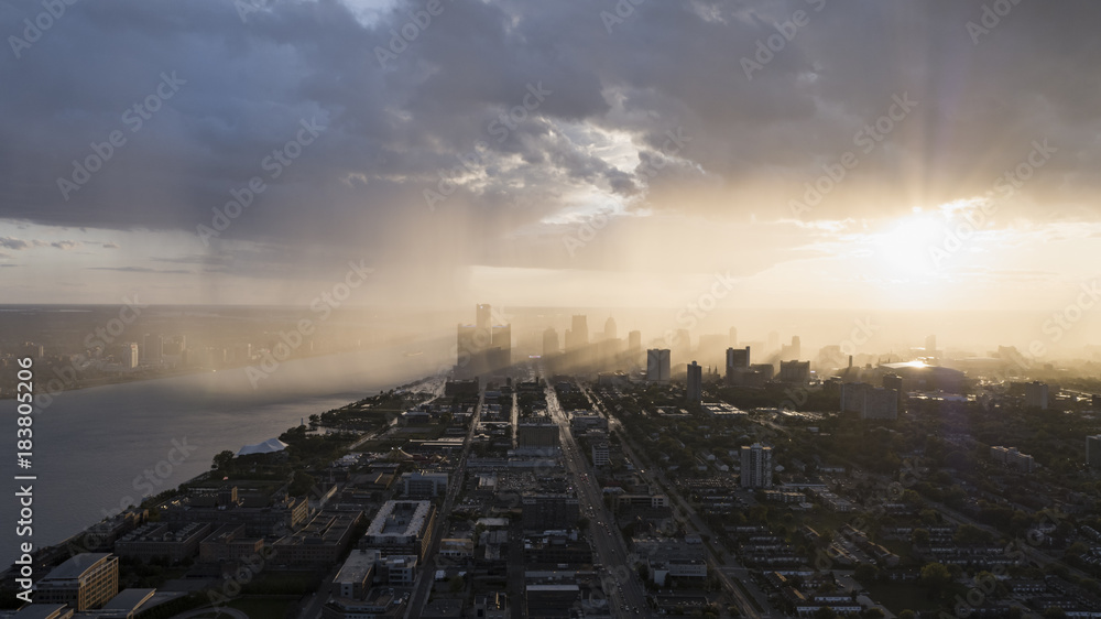 Detroit Sunshine Skyline Stock Photo | Adobe Stock