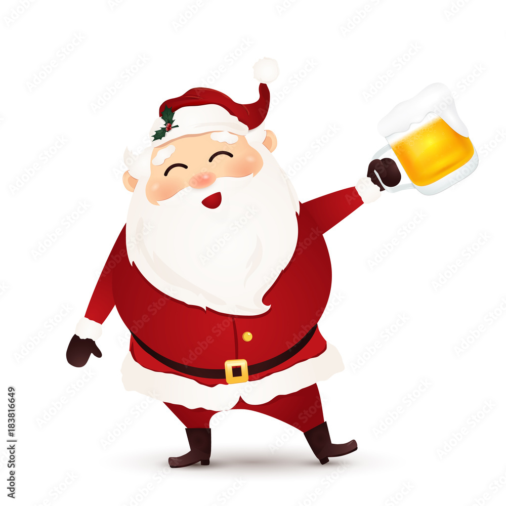 Cute, Funny, happy Santa Claus with beer isolated on white background ...