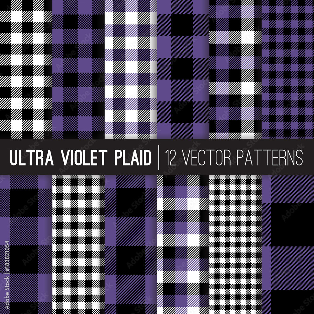 Ultra Violet Buffalo Check Plaid and Gingham Vector Patterns. Purple ...