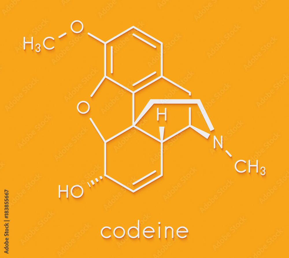 Codeine pain and cough relief drug molecule. Skeletal formula. Stock ...