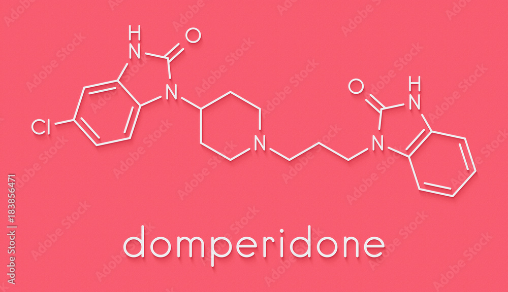 Domperidone nausea and vomiting suppressing drug molecule. Also used to ...