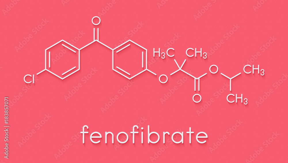 Fenofibrate cholesterol lowering drug (fibrate class) molecule ...