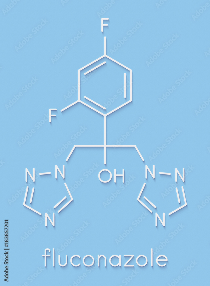 Fluconazole antifungal drug (triazole class) molecule. Skeletal formula ...