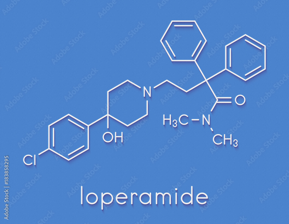 ภาพประกอบสต็อก Loperamide diarrhea drug molecule. Skeletal formula. ภาพ ...