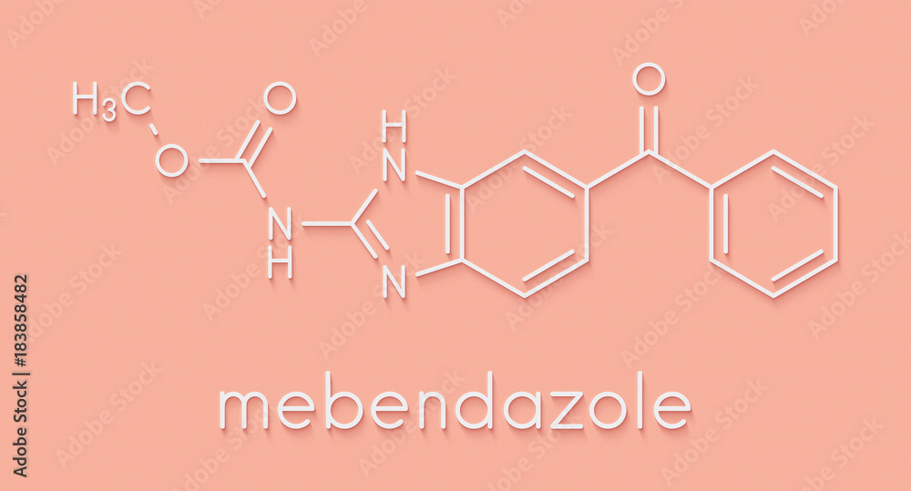 Mebendazole anthelmintic drug molecule. Used to treat worm infestations ...