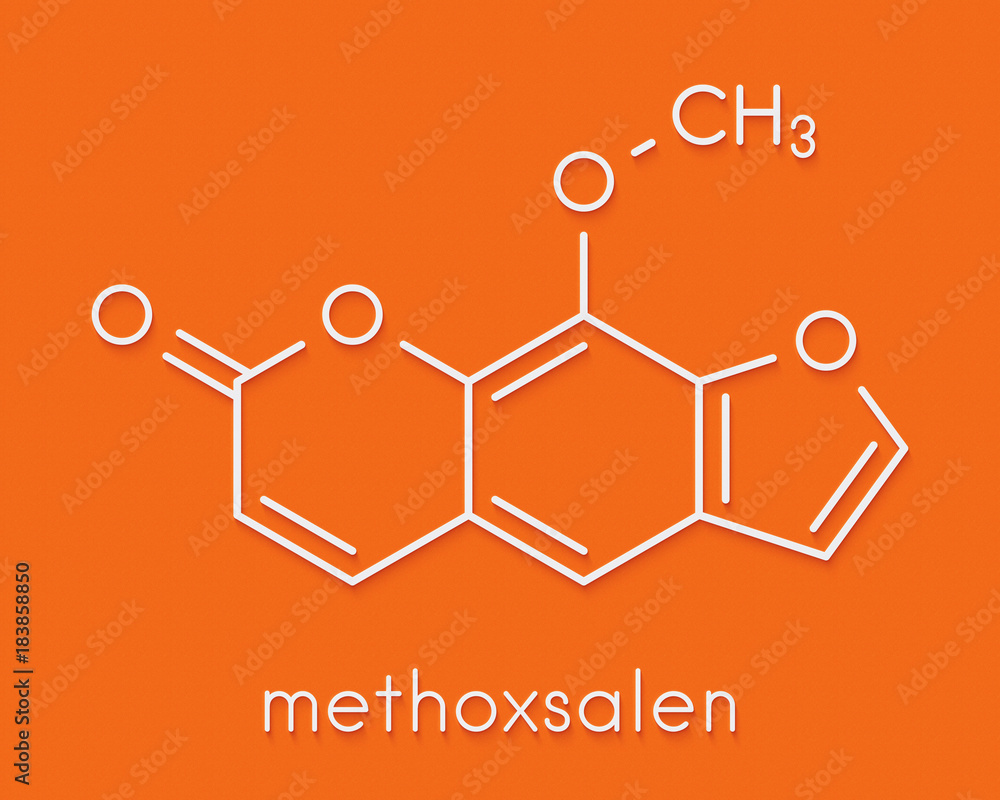 methoxsalen (psoralen) skin disease drug molecule. Used in PUVA therapy ...