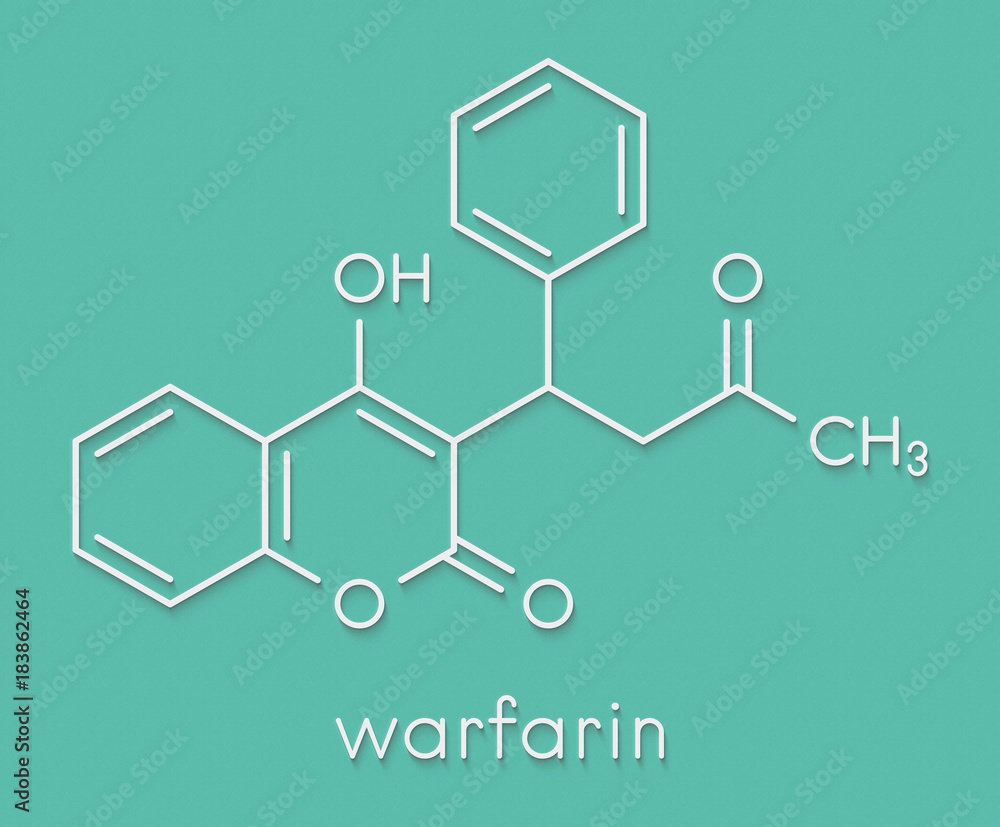 Warfarin anticoagulant drug molecule. Used in thrombosis and ...