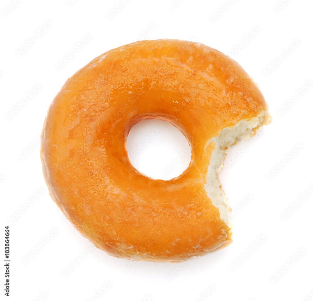 Glazed Donut with Bite Missing Isolated on white Background Stock Photo ...