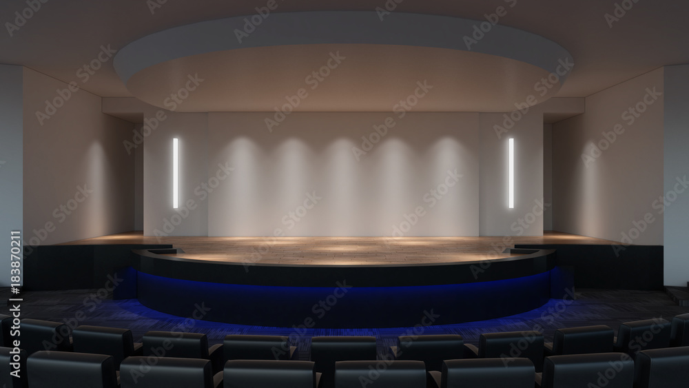 Stage mock up 3d rendering. empty wall screen template Stock ...