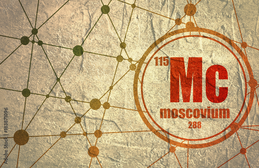 Moscovium chemical element. Sign with atomic number and atomic weight ...