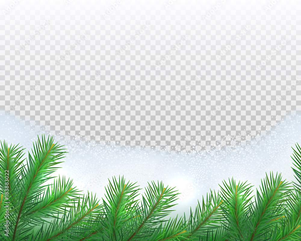 Seamless border of fir branches with snow pile on transparent ...