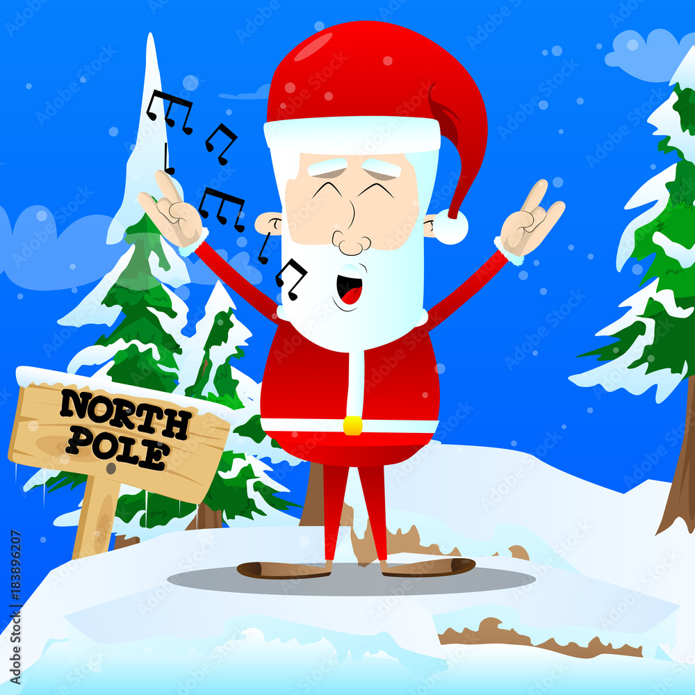 Santa Claus singing with hands in rocker pose. Vector cartoon character ...