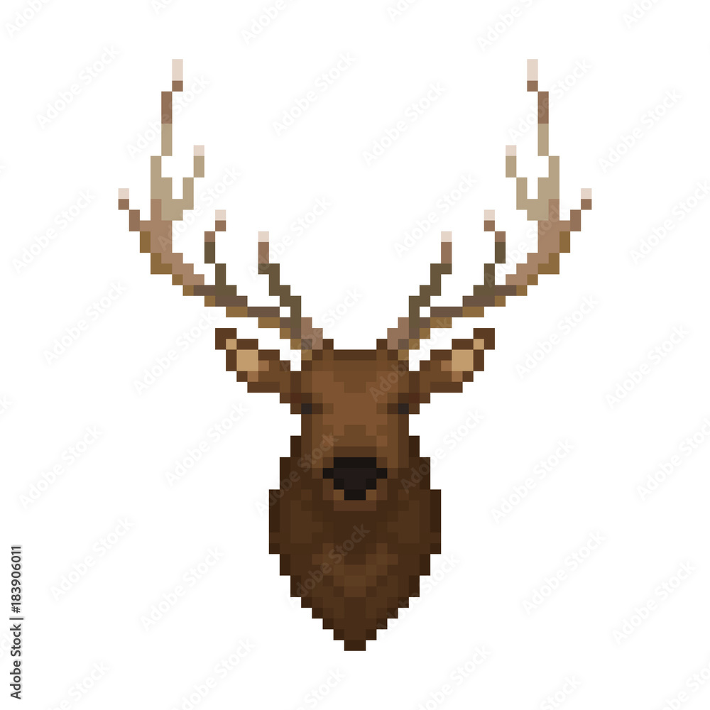 Deer head. Pixel art. Wild animal. Vector illustration. Stock Vector ...