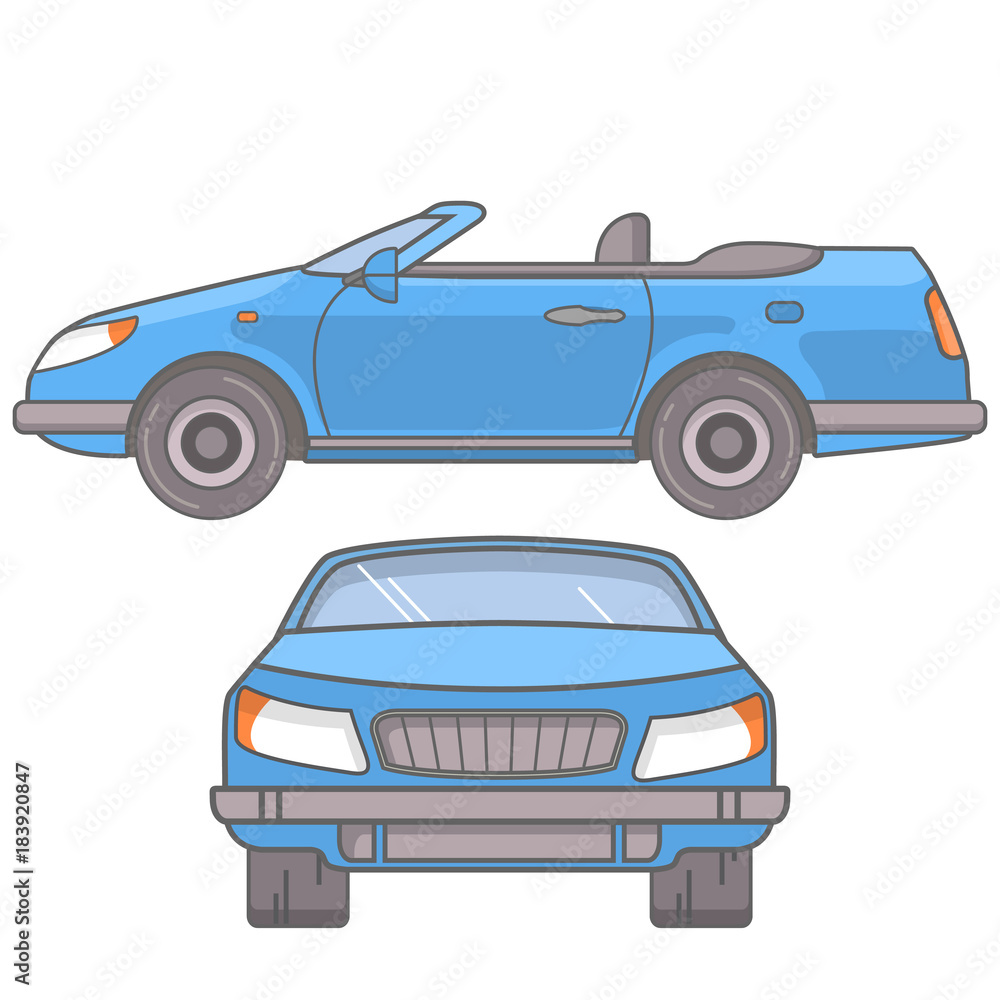 The sports car a coupe cabriolet with an open roof. In flat style a ...