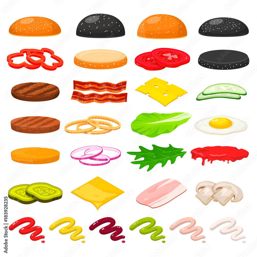Burger ingredients set Stock Vector | Adobe Stock