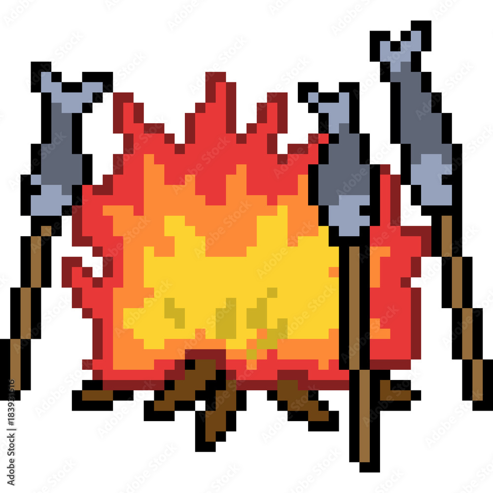 vector pixel art bon fire cocking Stock Vector | Adobe Stock