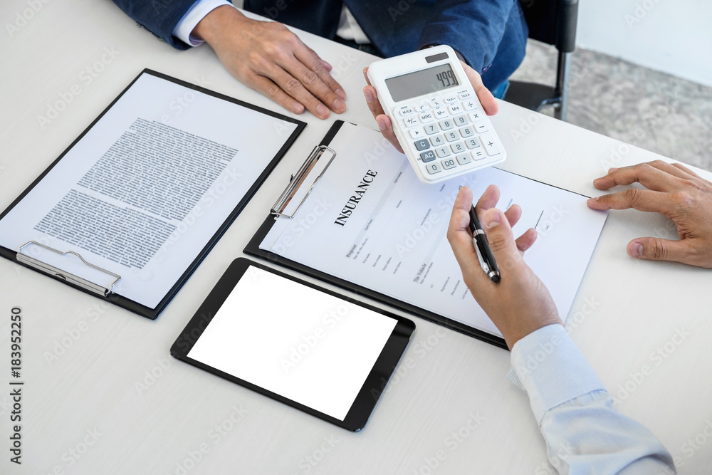 Businessman being analysis and making the decision a car insurance ...
