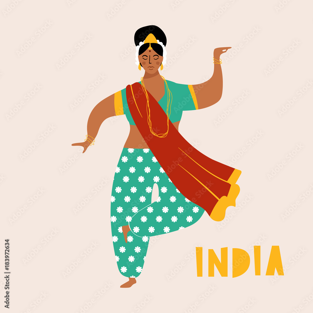 Vector India dance woman. Bollywood style dancer white background ...